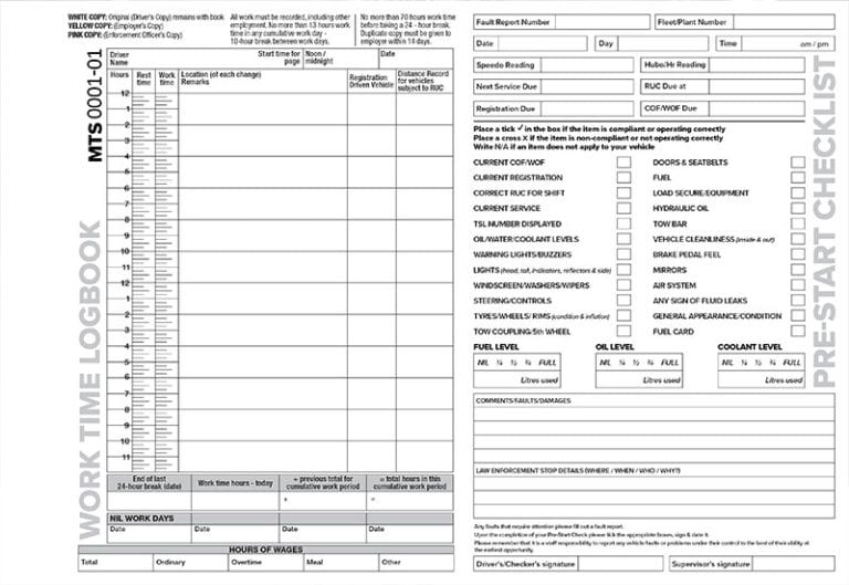 MTLB MTS Work Time Logbook +Prestart Checklist